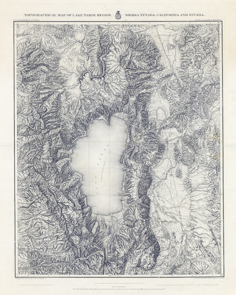 1881 Map of Lake Tahoe Nevada and California - Etsy