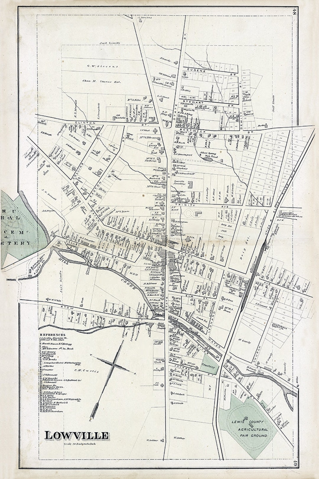 1875 Town Map of Lowville Lewis County New York - Etsy