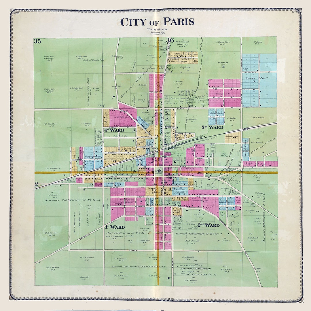 1870 Map of Paris Edgar County Ohio - Etsy