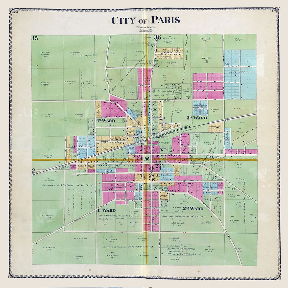 1870 Map of Paris Edgar County Ohio - Etsy UK