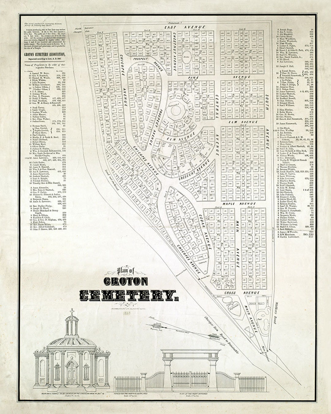 1855 Map of Groton Cemetery Middlesex County Massachusetts - Etsy
