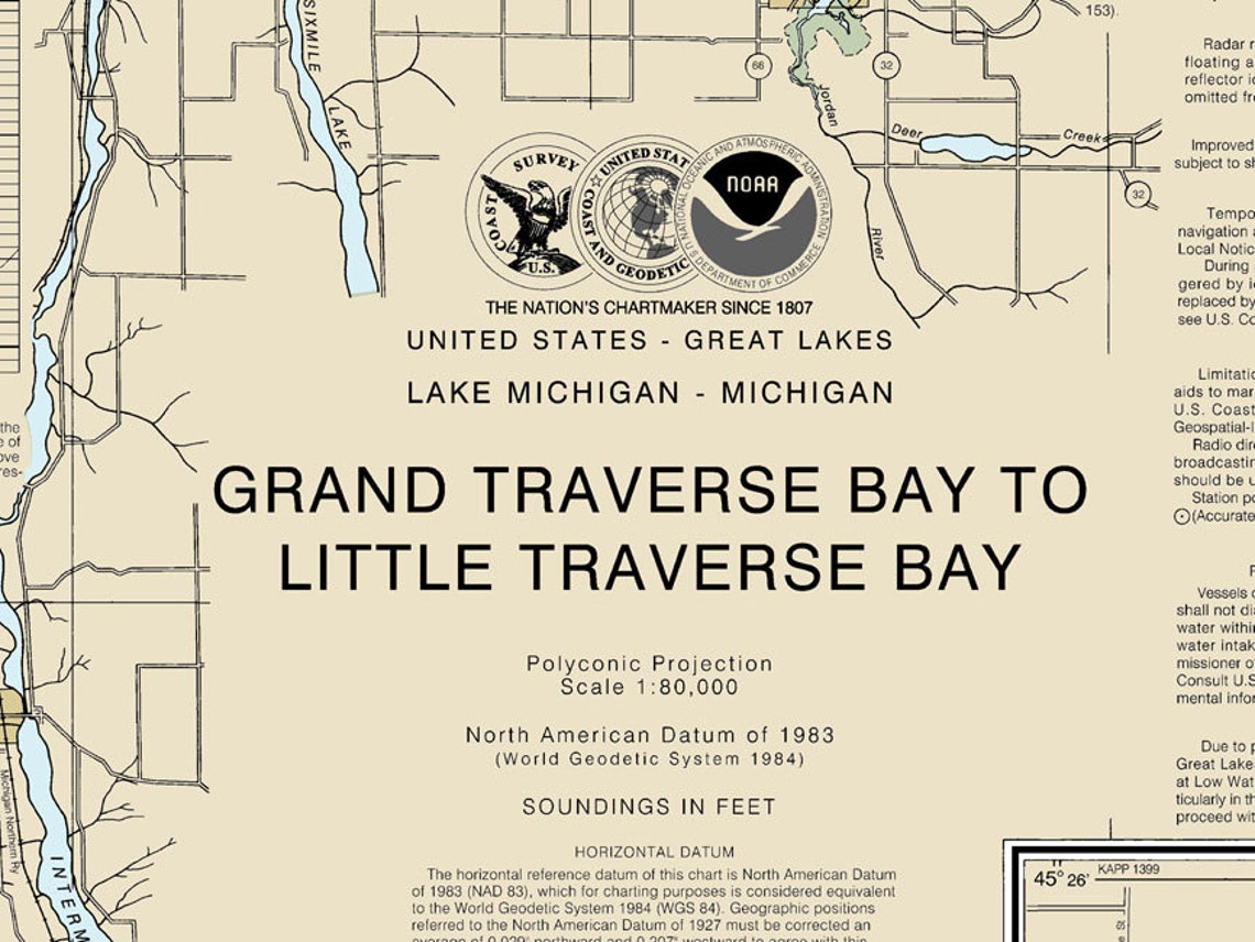 2016 Nautical Map of Grand Traverse Bay Lake Michigan | Etsy