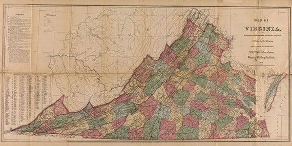1871 Map of Virginia | Etsy