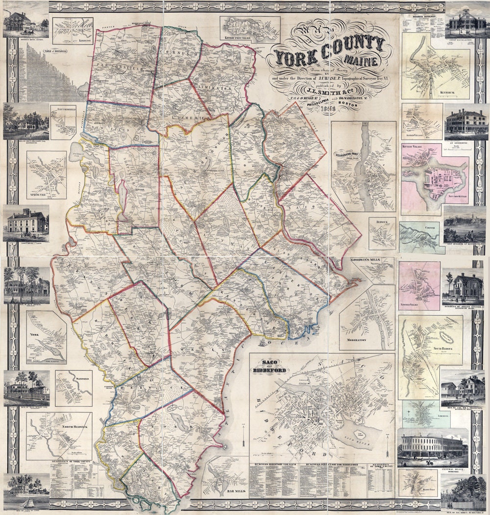 1856 Map of York County Maine Genealogy - Etsy