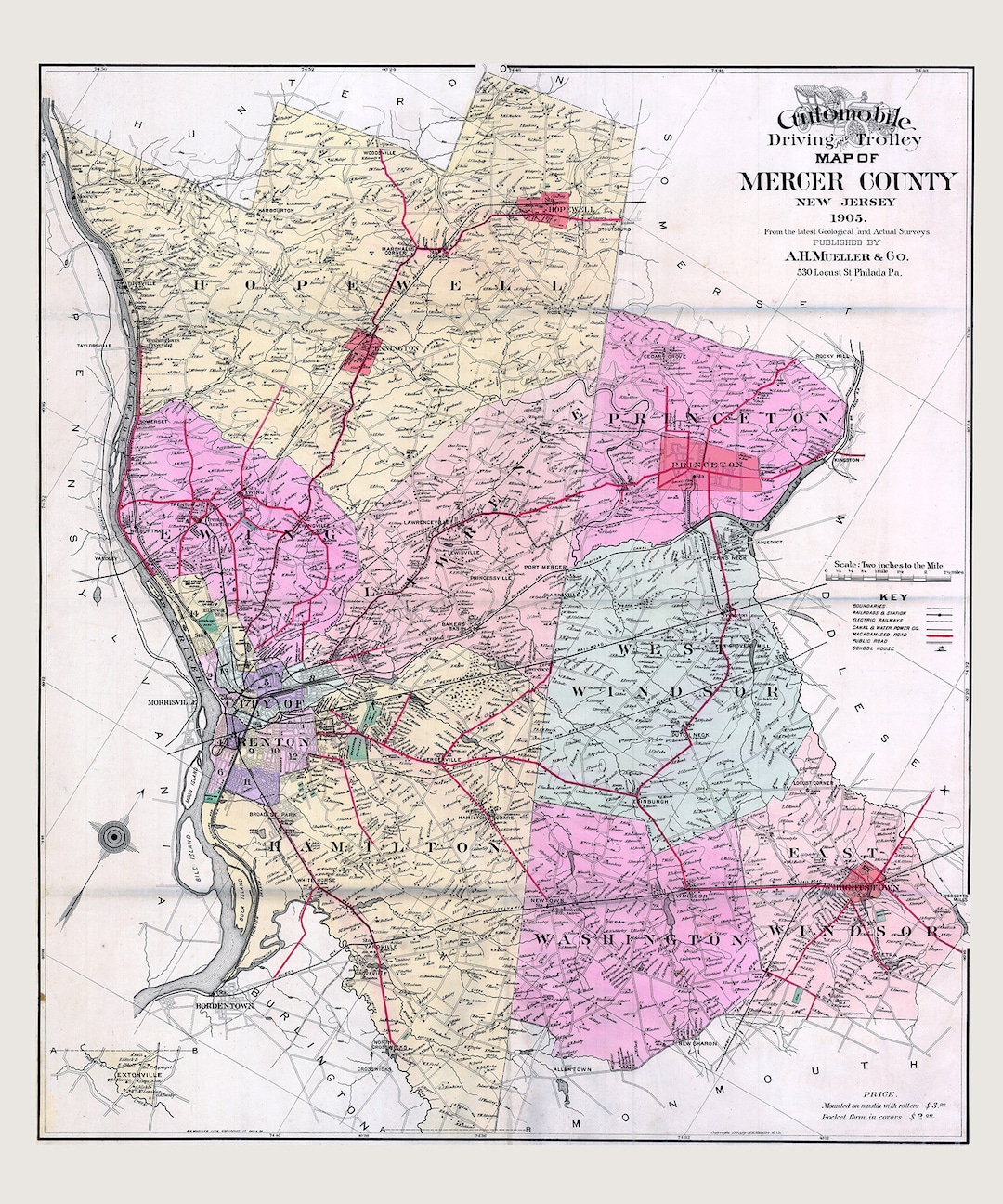 1905 Map of Mercer County New Jersey - Etsy