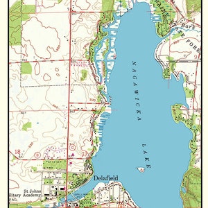 1973 Map of Nagawicka Lake Delafield Wisconsin - Etsy