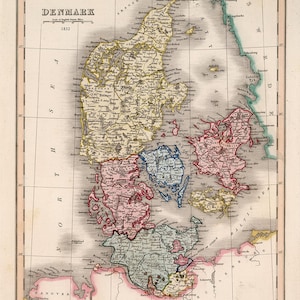 1832 Map of Denmark - Etsy