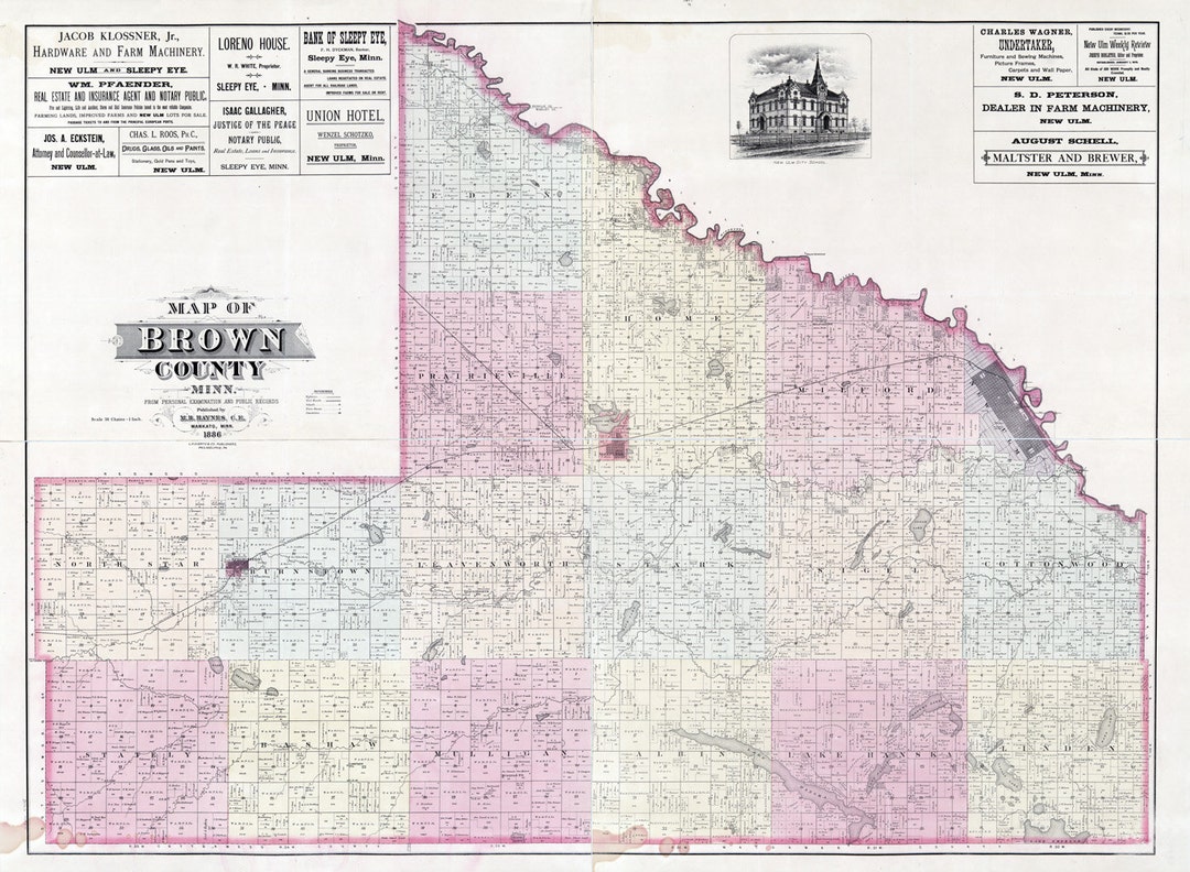 1886 Farm Line Map of Brown County Minnesota Sleepy Eye - Etsy