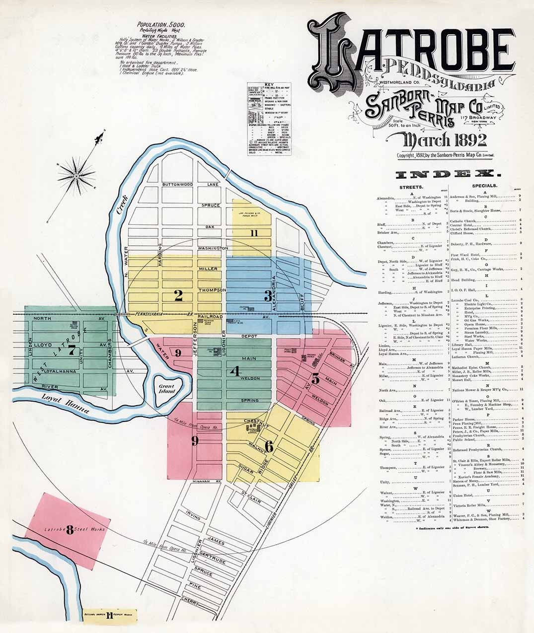 1892 Town Map of Latrobe Westmoreland County Pennsylvania - Etsy
