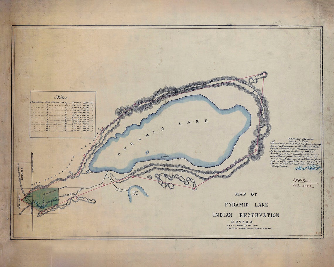 1865 Map of Pyramid Lake Indian Reservation Nevada | Etsy