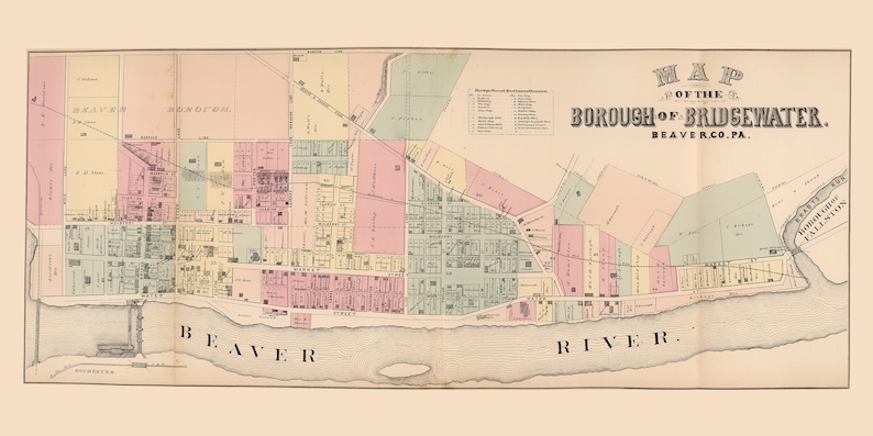 1876 Town Map of Bridgewater Beaver County Pennsylvania - Etsy