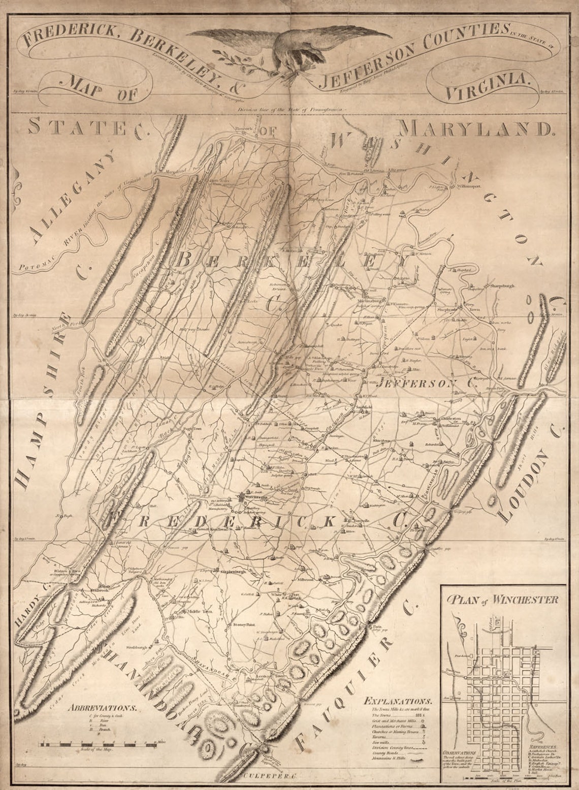1809 Map of Frederick Berkeley & Jefferson County Virginia - Etsy