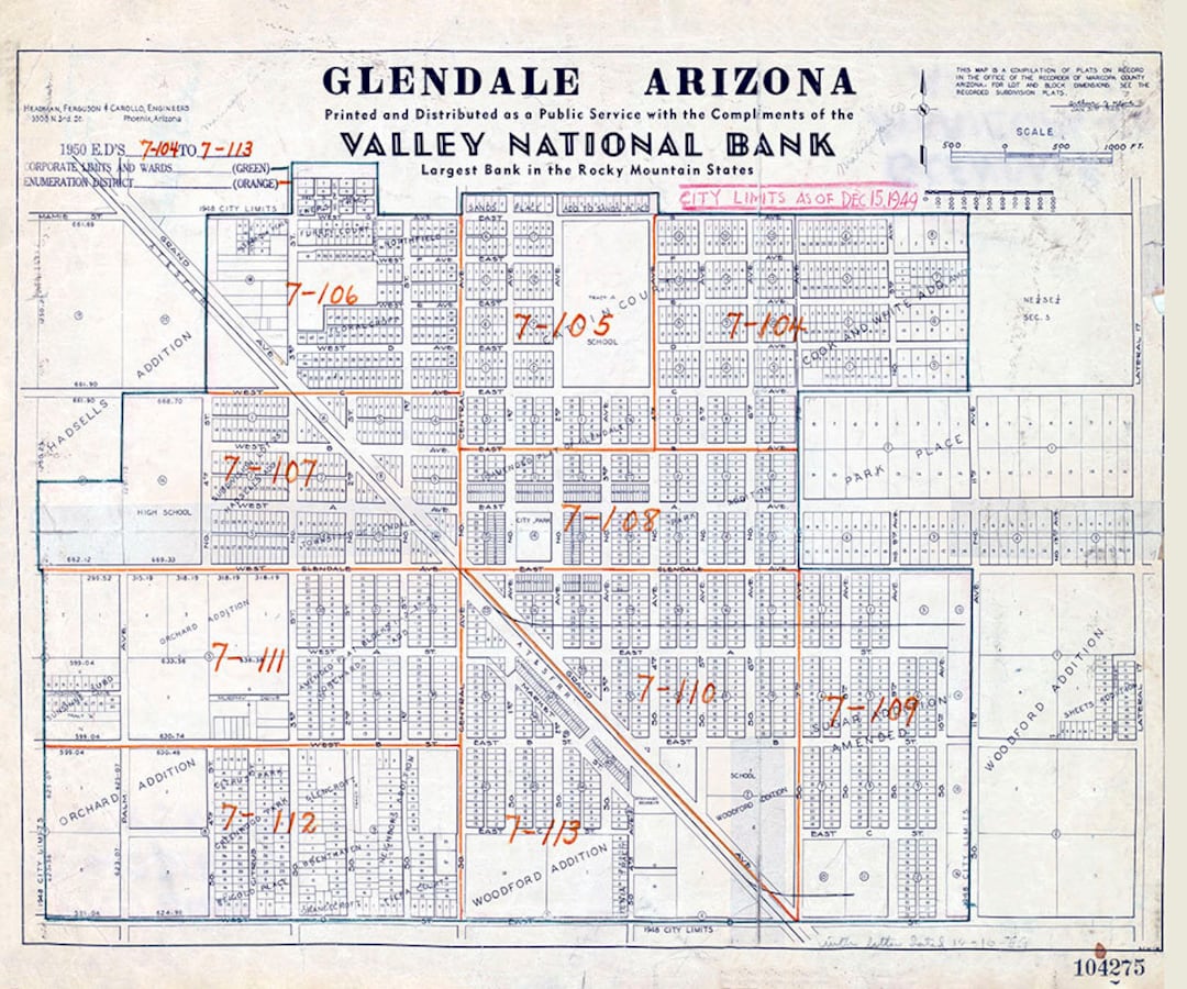 1950 Town Map of Glendale Maricopa County Arizona - Etsy