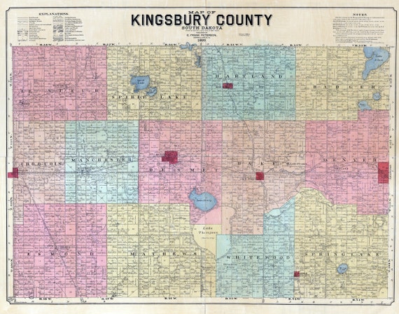1899 Map of Kingsbury County South Dakota | Etsy