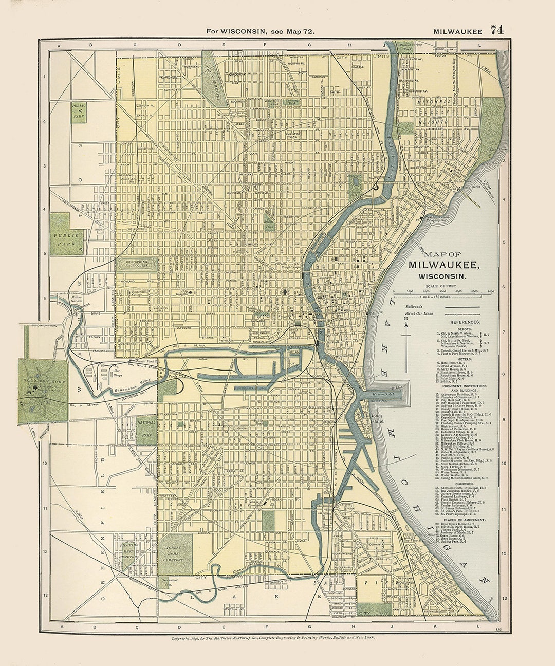 1891 Map of Milwaukee Wisconsin - Etsy