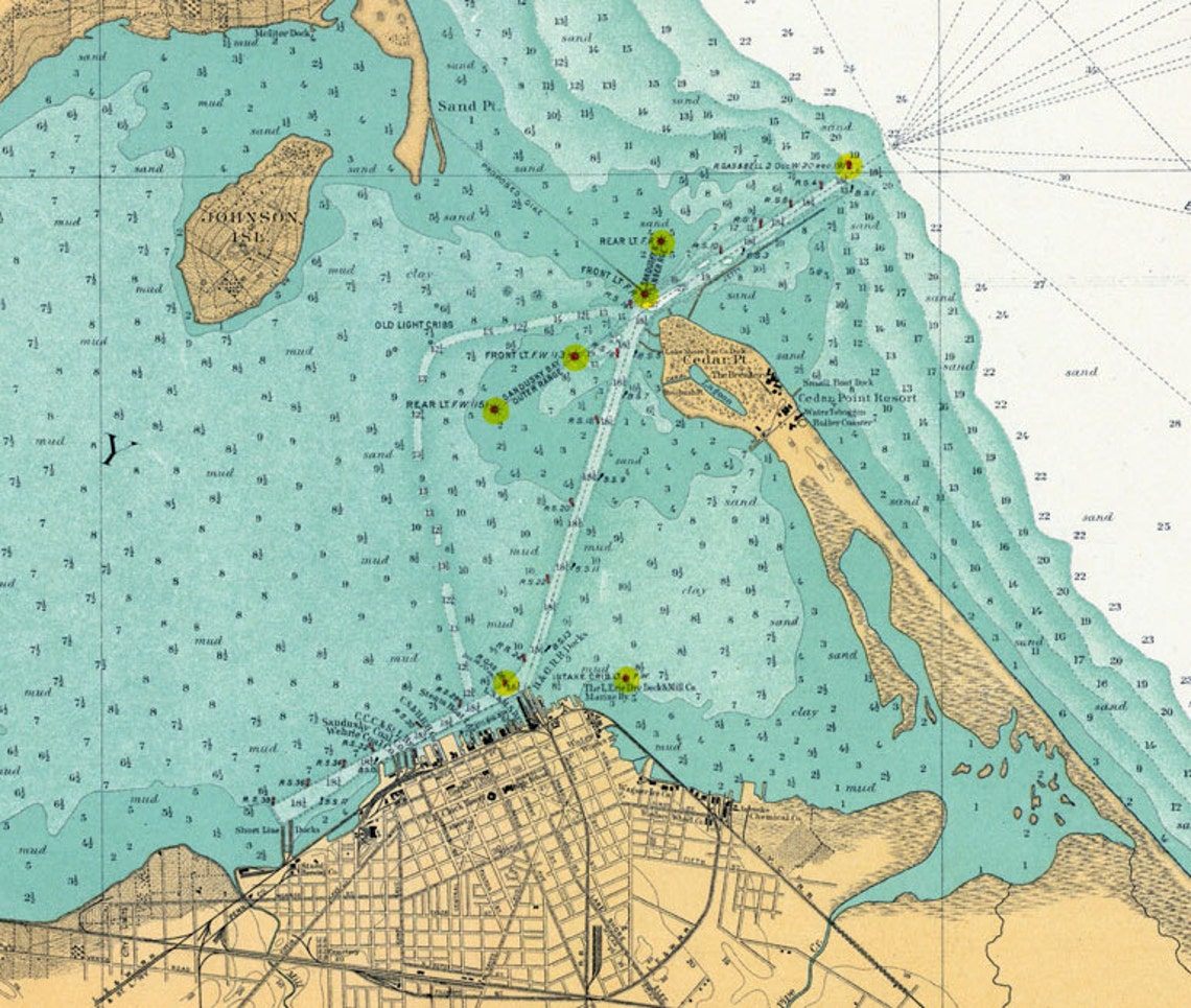 1917 Nautical Map Lake Erie Islands Sandusky Bay Ohio - Etsy