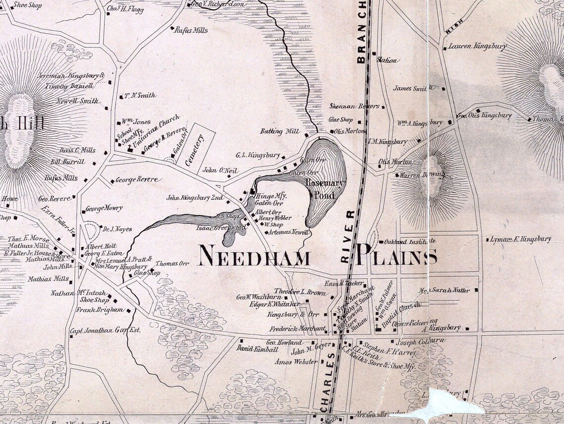 1856 Town Map of Needham Norfolk County Massachusetts - Etsy