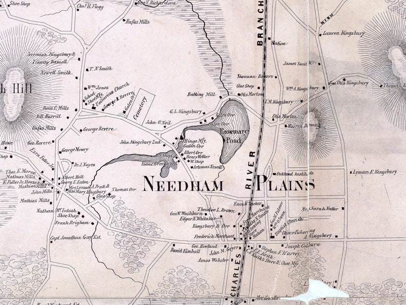 1856 Town Map of Needham Norfolk County Massachusetts - Etsy