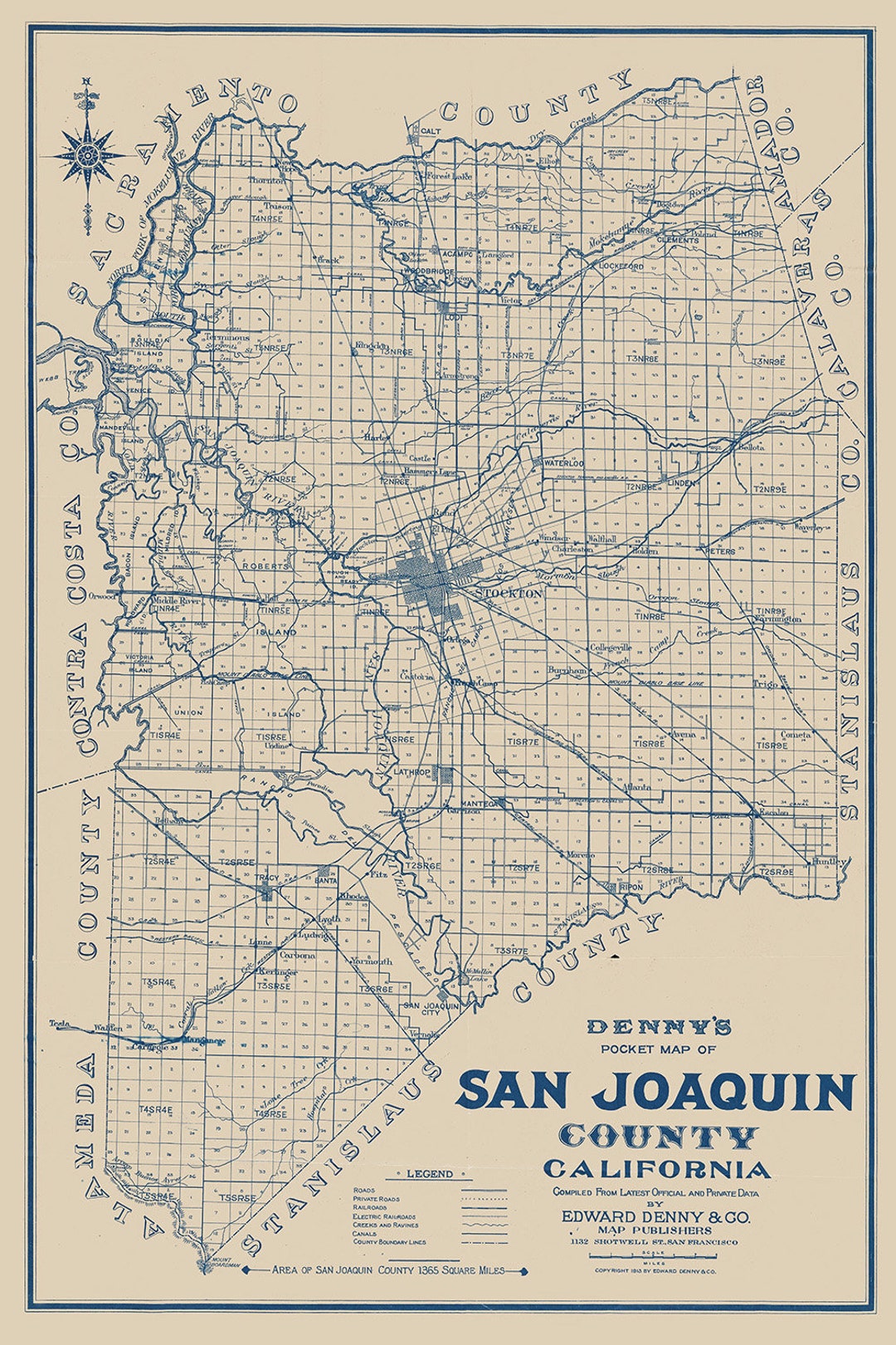 1913 Map of San Joaquin County California - Etsy