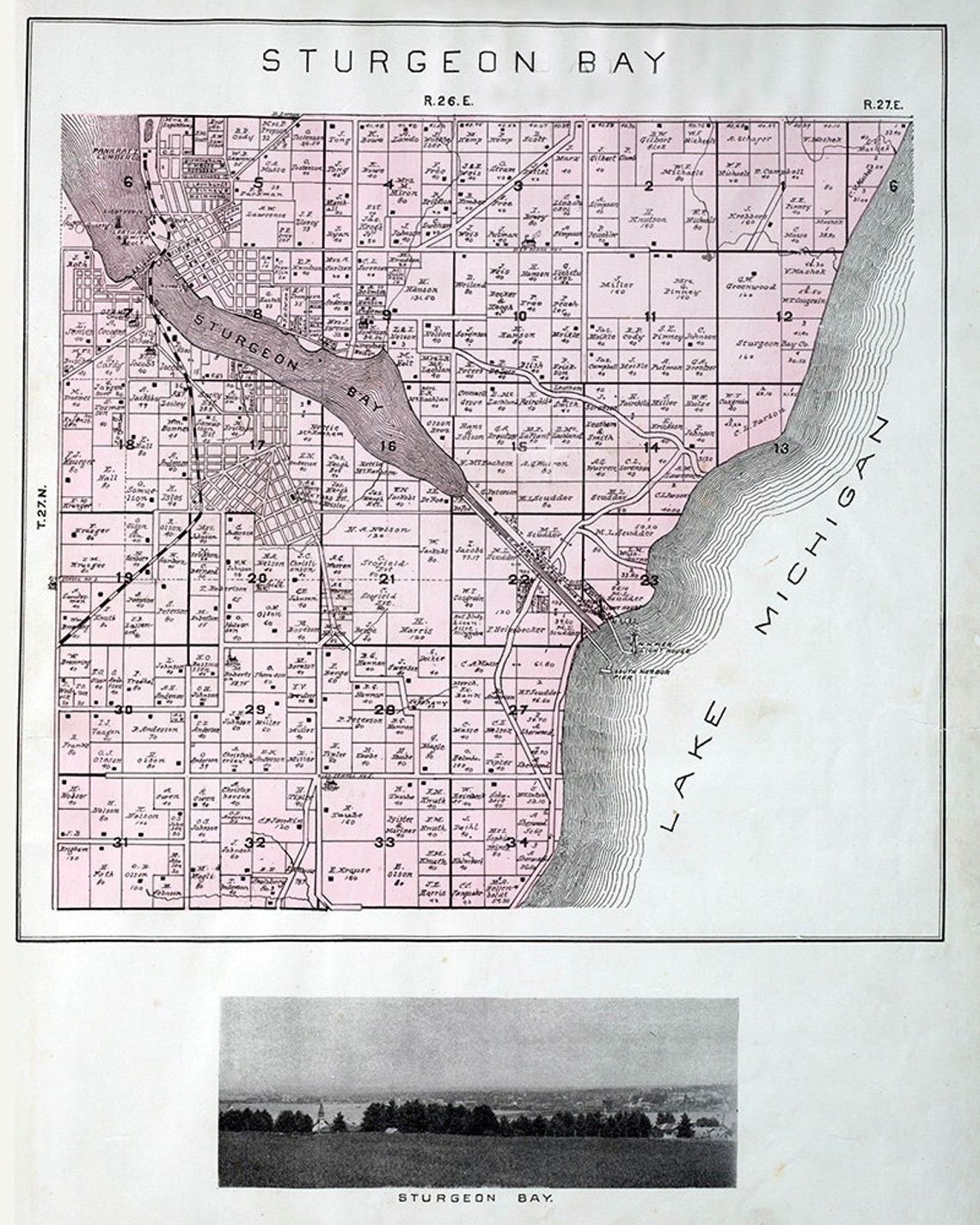 1899 Map of Sturgeon Bay Township Door County Wisconsin - Etsy