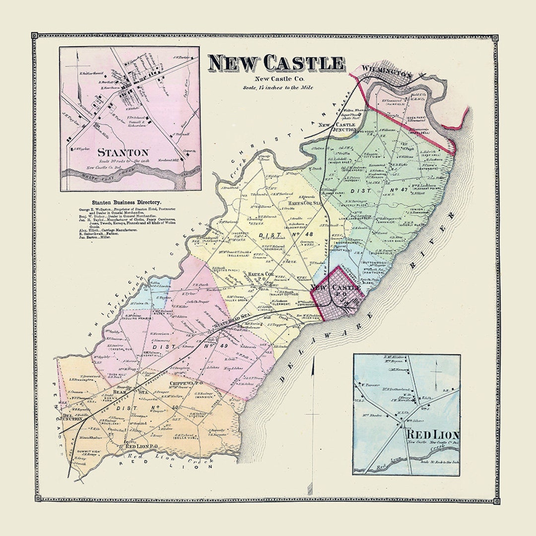 1868 Map of New Castle Hundred New Castle County Delaware - Etsy