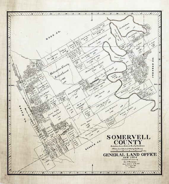 1884 Map of Somervell County Texas | Etsy