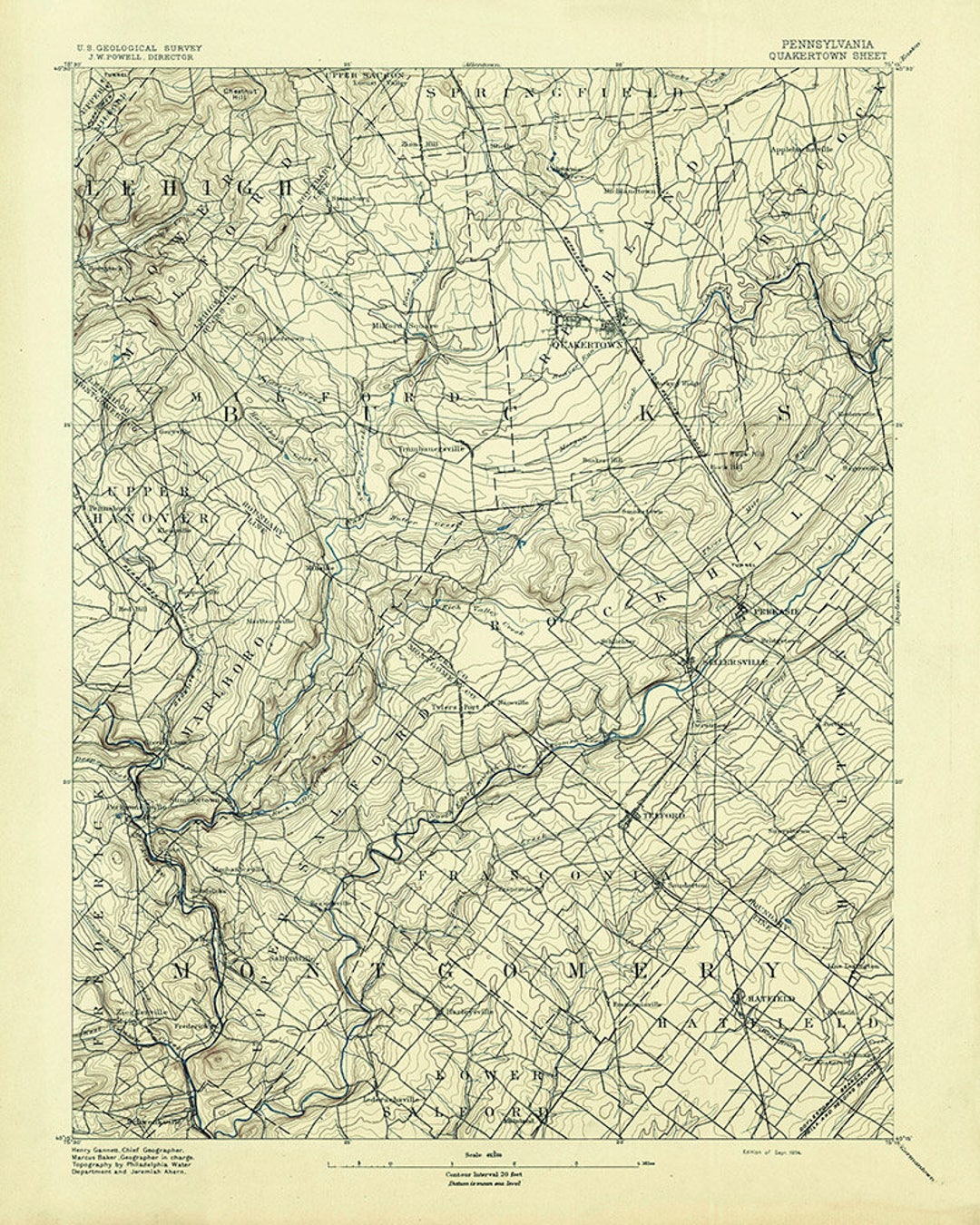 1894 Topo Map of Quakertown PA Quadrangle Bucks County - Etsy