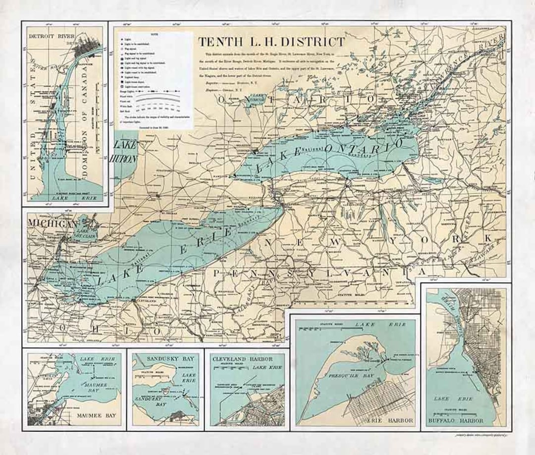 1898 Map of Lake Erie and Lake Ontario - Etsy