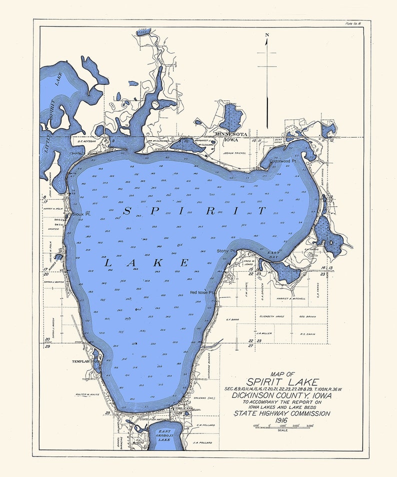 1916 Map of Spirit Lake Dickinson County Iowa - Etsy