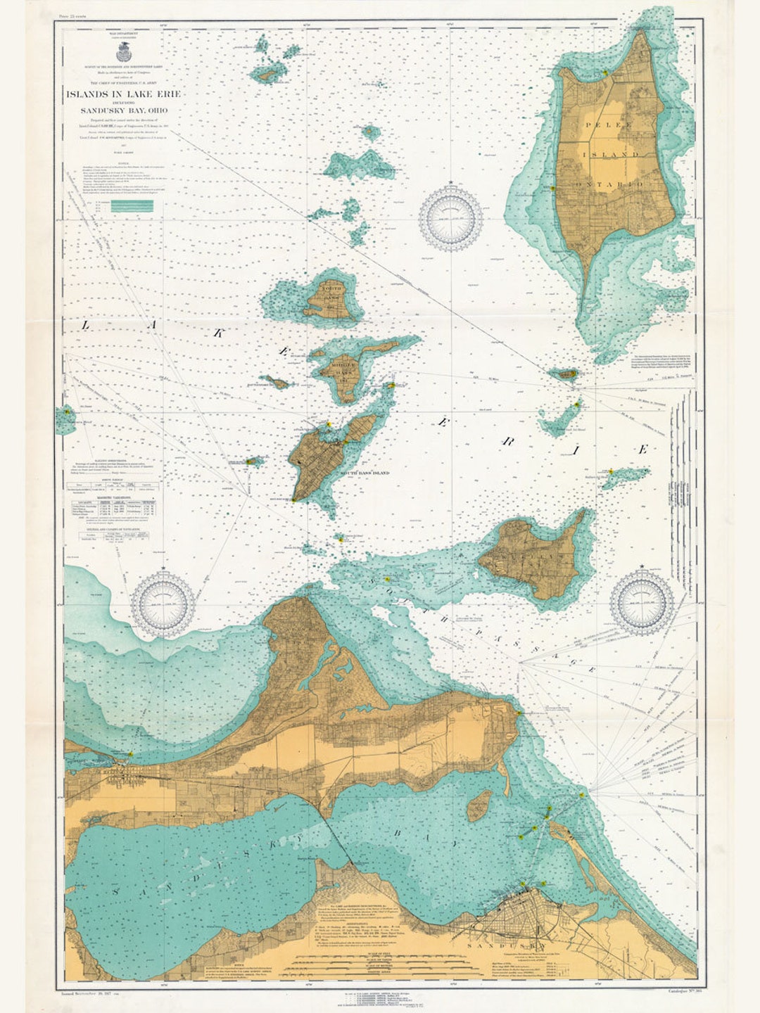 1917 Nautical Map Lake Erie Islands Sandusky Bay Ohio - Etsy