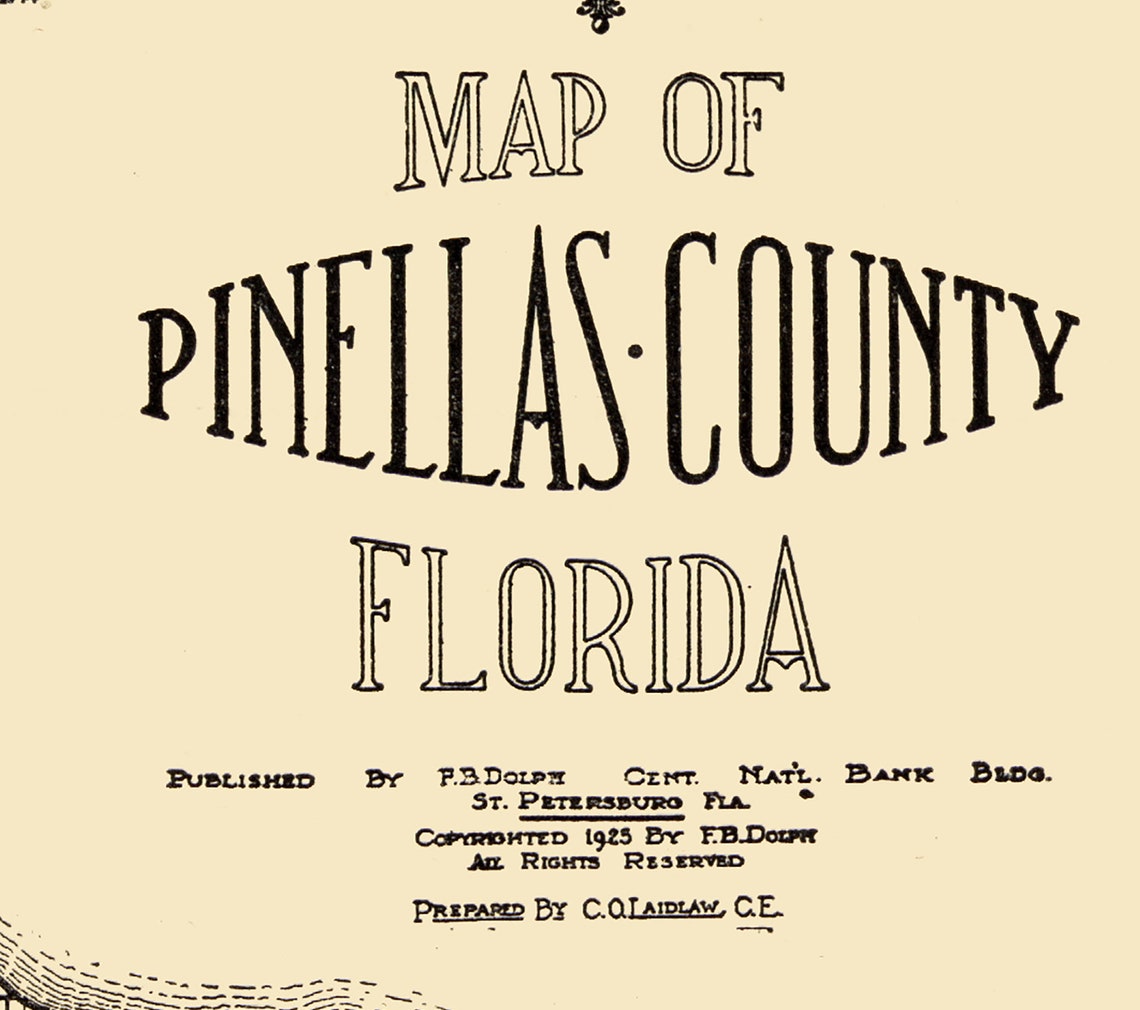 1925 Map of Pinellas County Florida Tampa Bay Clearwater - Etsy