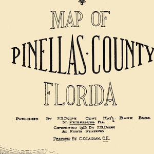 1925 Map of Pinellas County Florida Tampa Bay Clearwater - Etsy