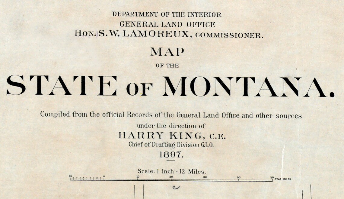 1897 Map of the State of Montana - Etsy