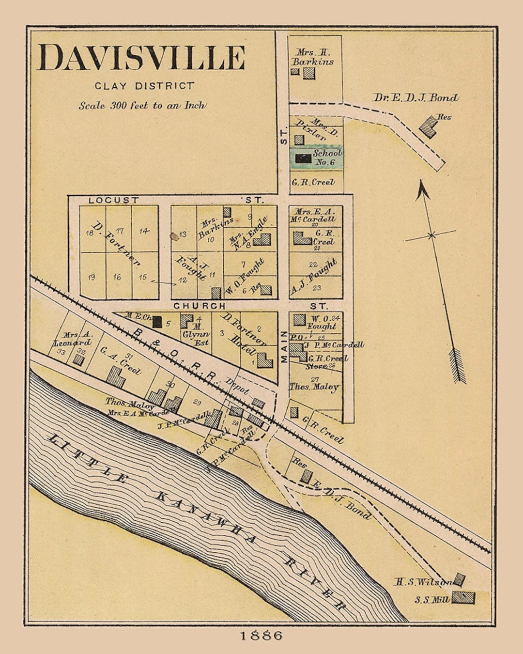 1886 Map of Davisville West Virginia - Etsy