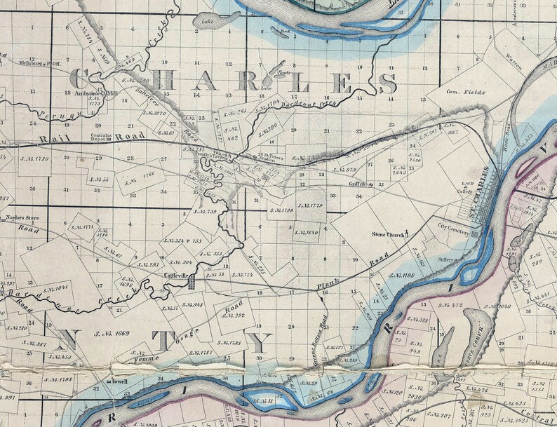 1857 Map of St Louis and St Charles County Missouri and Adjoining ...