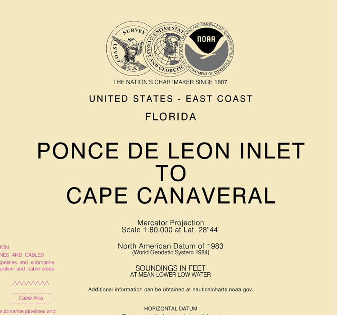 2011 Nautical Map of Ponce De Leon Inlet to Cape Canaveral | Etsy