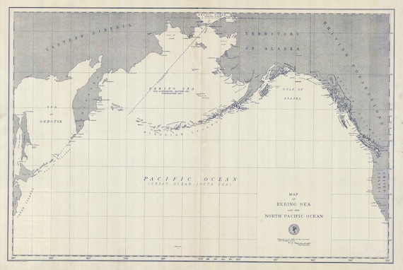 1892 Map of the North Pacific Ocean Siberia Alaska Aleutian - Etsy ...