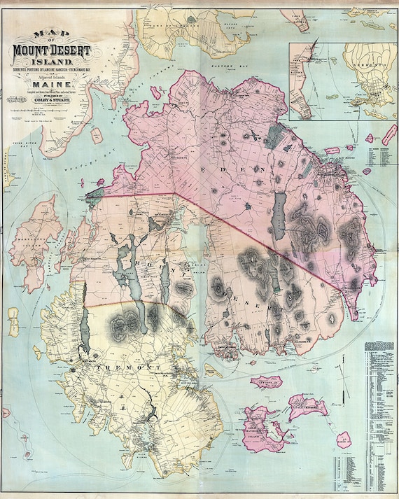 1887 Map of Mount Desert Island Maine | Etsy