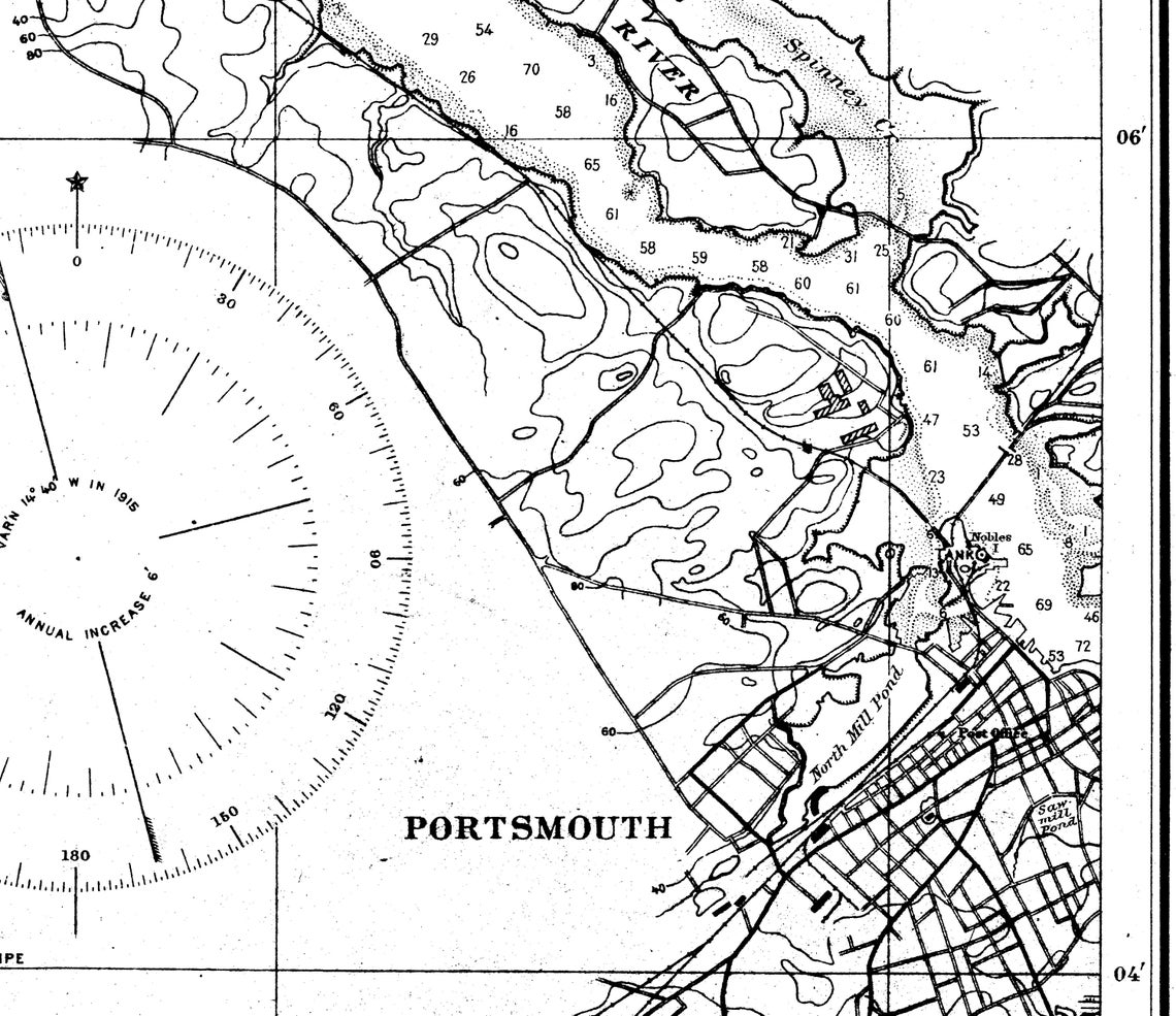 1914 Nautical Chart of Portsmouth to Dover and Exeter Piscataqua River ...