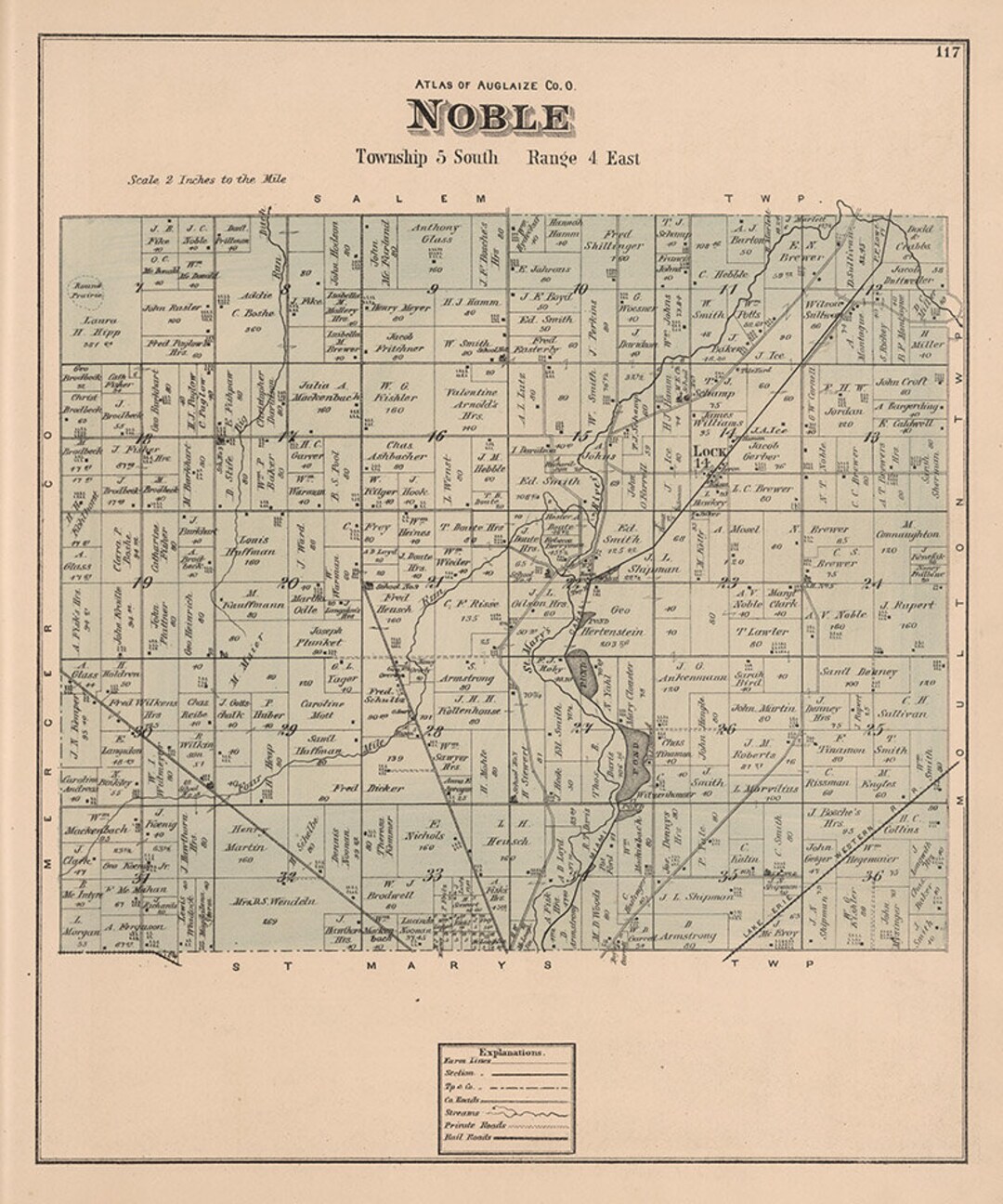 1880 Map of Noble Township Auglaize County Ohio - Etsy