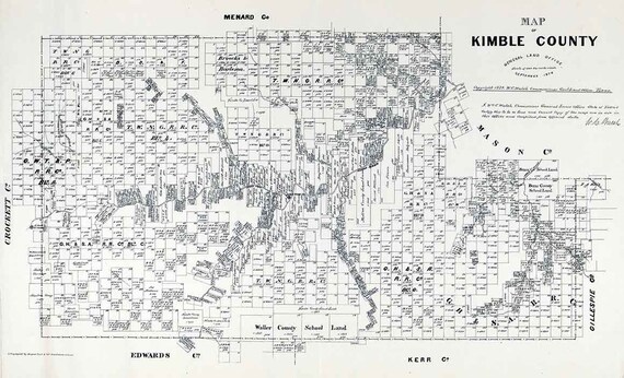 1879 Farm Line Map of Kimble County Texas | Etsy