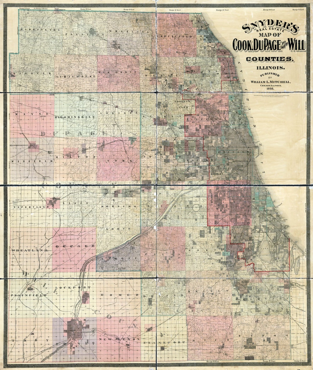 1898 Farm Line Map of Cook and Dupage County Illinois Chicago - Etsy