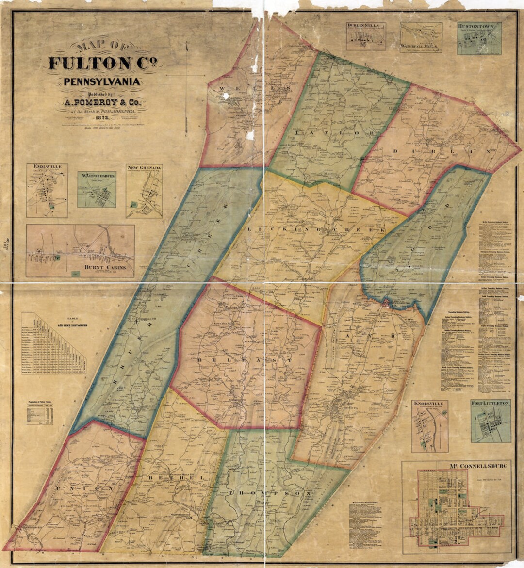 1873 Map of Fulton County Pa - Etsy