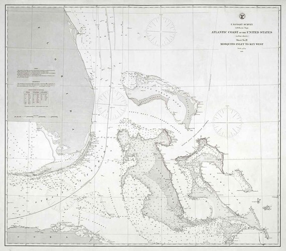 1863 Nautical Map of Mosquito Inlet to Key West Florida | Etsy