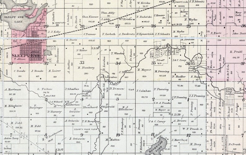 1886 Farm Line Map of Brown County Minnesota Sleepy Eye - Etsy