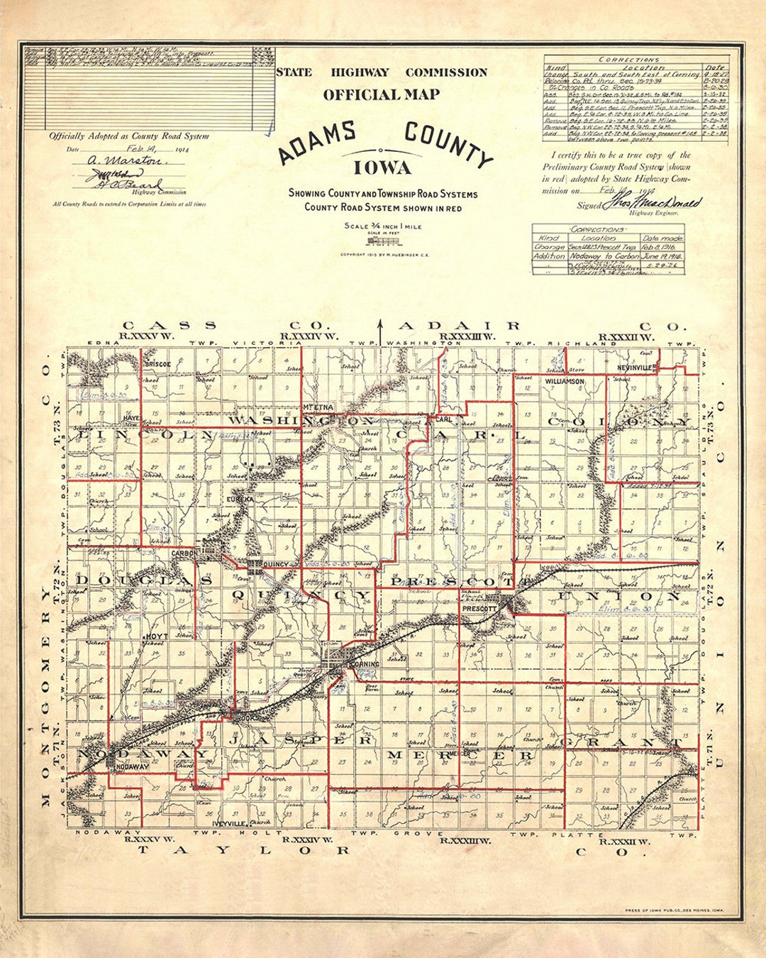 1914 Map of Adams County Iowa - Etsy