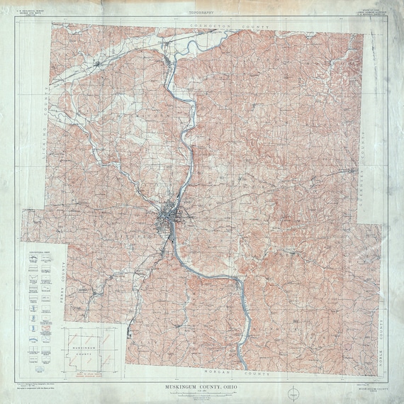 1912 Map of Muskingum County Ohio - Etsy