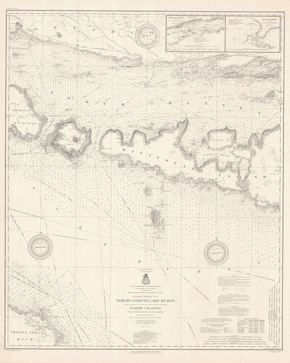 1912 Nautical Map of North Coast of Lake Huron North Channel - Etsy
