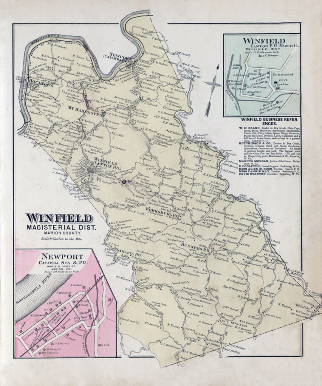 1886 Map of Winfield Township Marion County West Virginia - Etsy