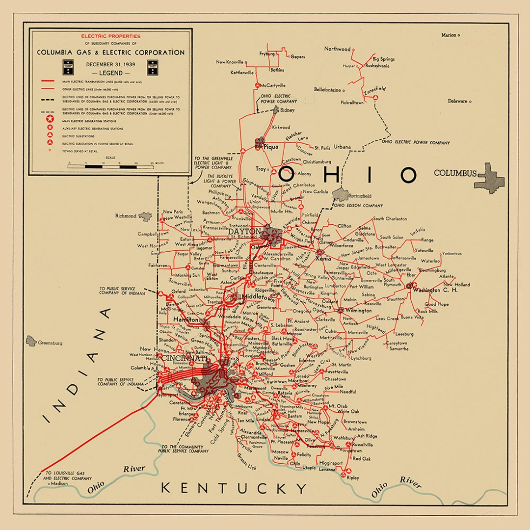 1939 Map of Columbia Gas & Electric Corporation Electric Transmission ...
